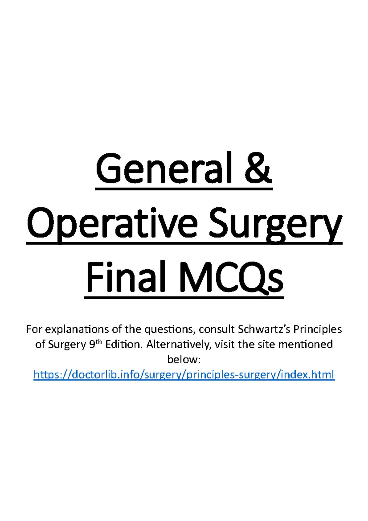 Surgery Final MCQ - General & Operative Surgery Final MCQs - Studocu