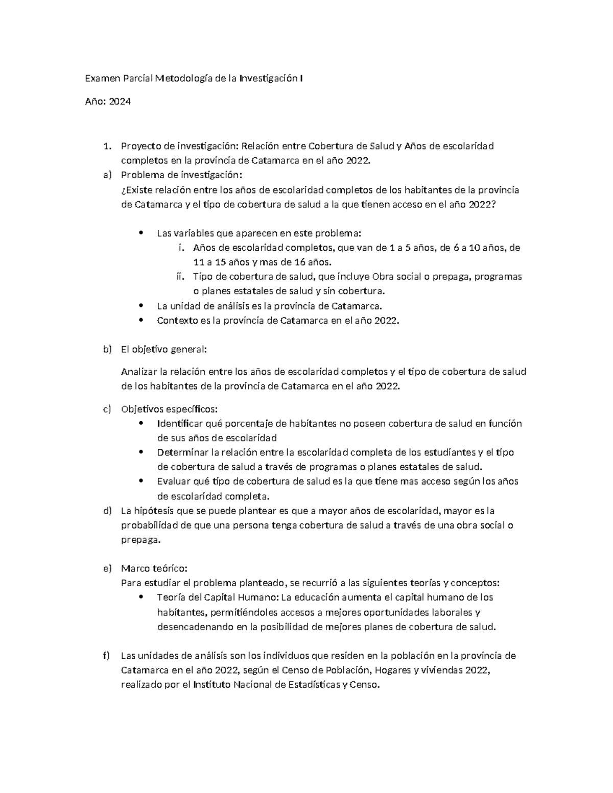 Metodología de la Investigación Examen 2024 - Examen Parcial ...