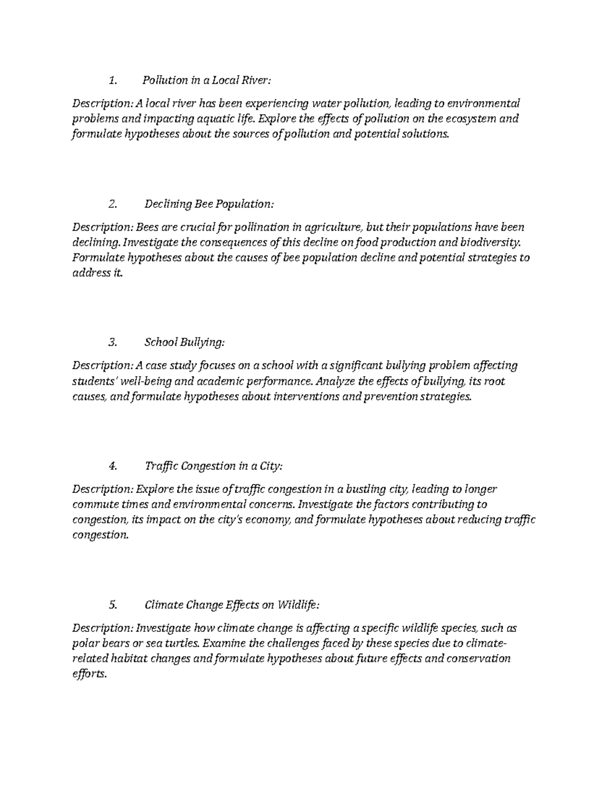 Activity-on-hypothesis - Pollution in a Local River: Description: A ...