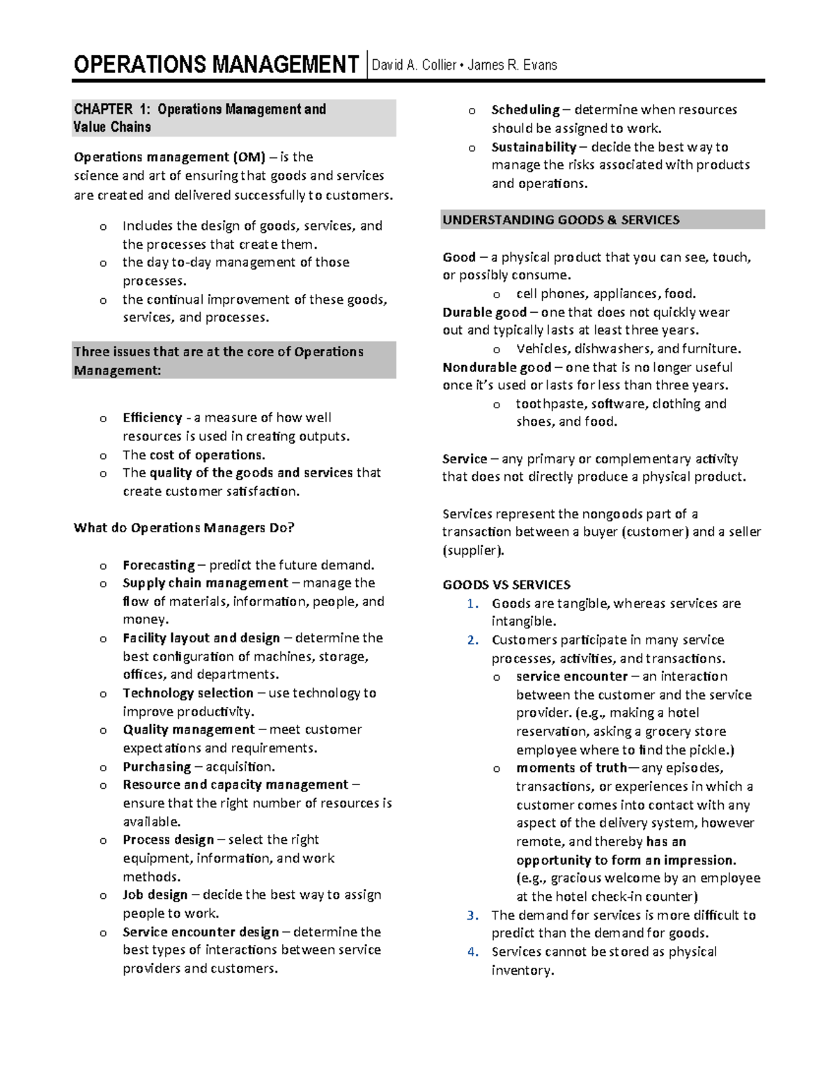 M1-Notes - CHAPTER 1: Operations Management and Value Chains Operations ...