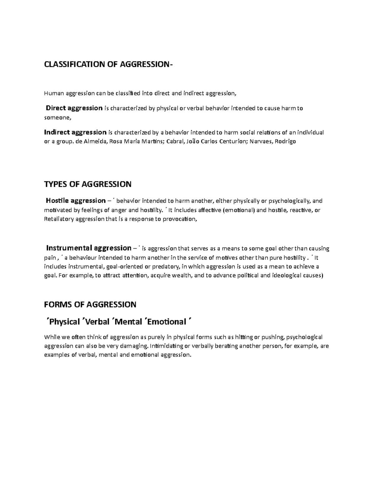 Types of Aggression - CLASSIFICATION OF AGGRESSION- Human aggression ...