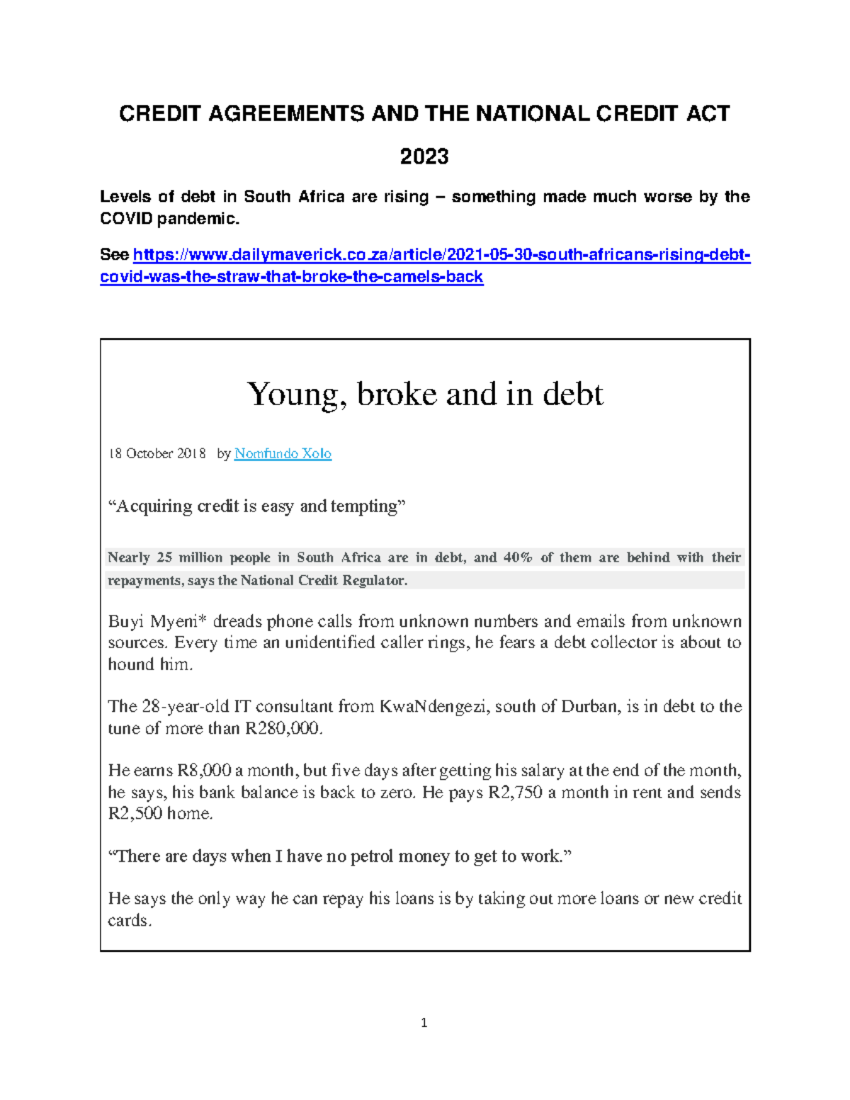 Credit Agreements Notes - CREDIT AGREEMENTS AND THE NATIONAL CREDIT ACT ...