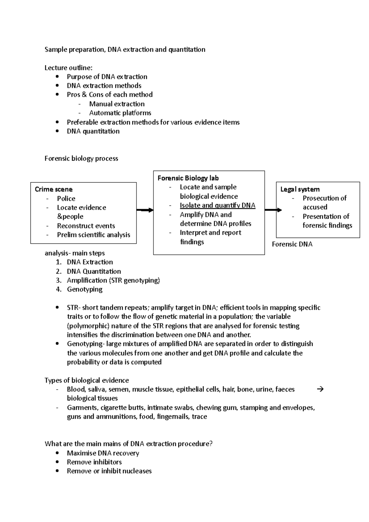 DNA profiling lecture 3 notes - Sample preparation, DNA extraction and ...