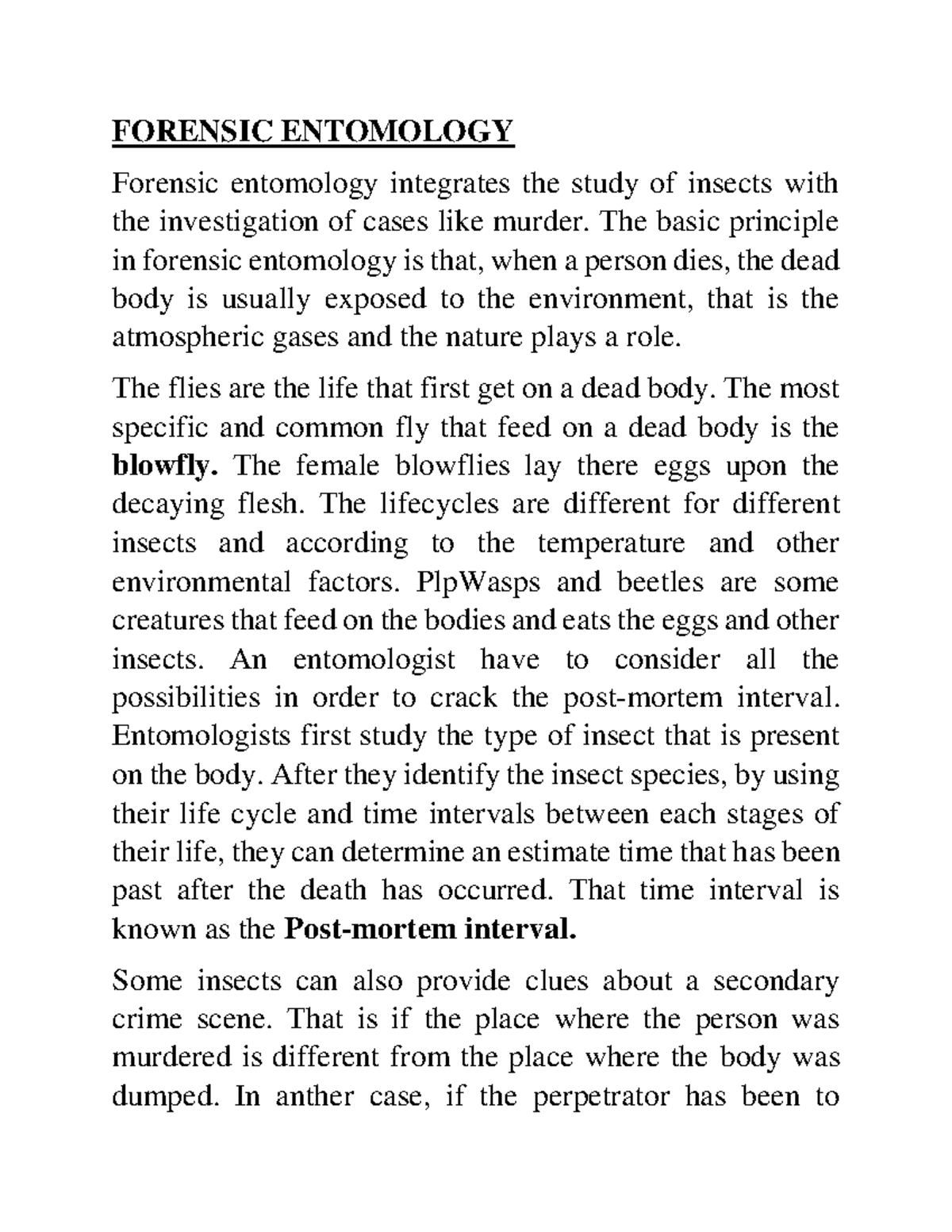 Forensic Entomology and Behavioural Forensic Science - FORENSIC ...