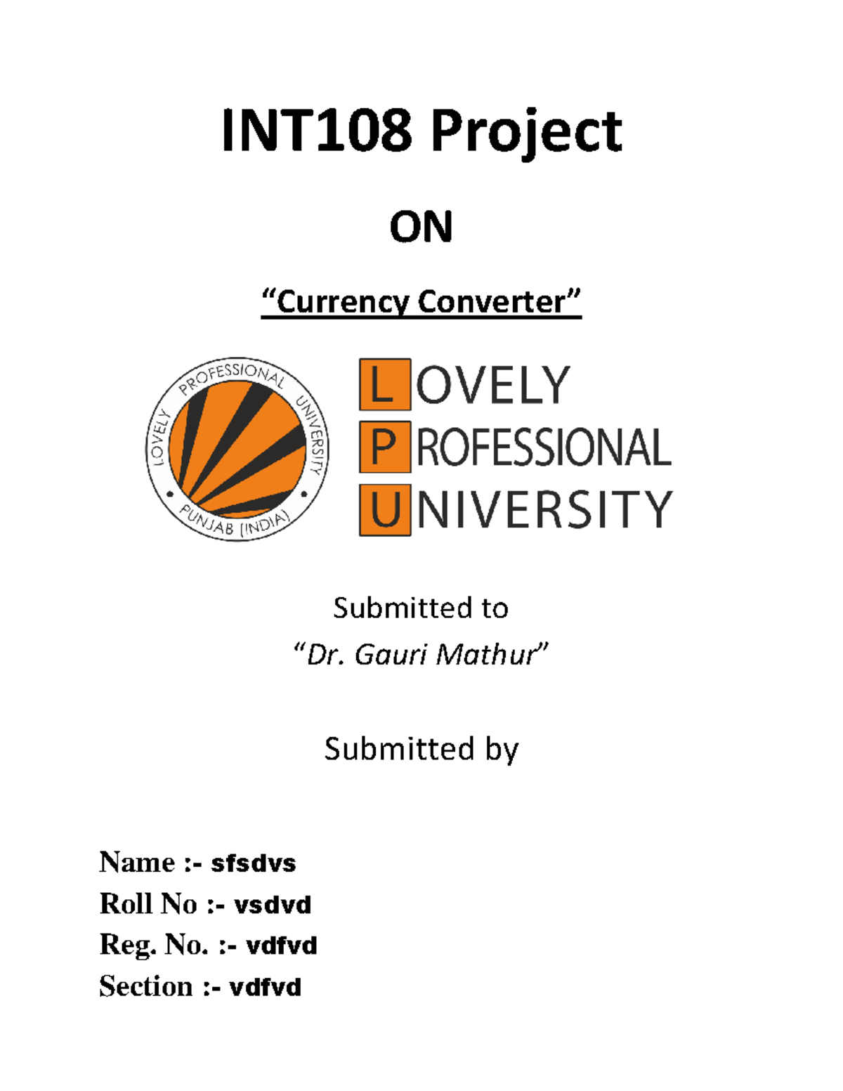 INT108 Mini Project Report - INT108 Project ON “Currency Converter ...
