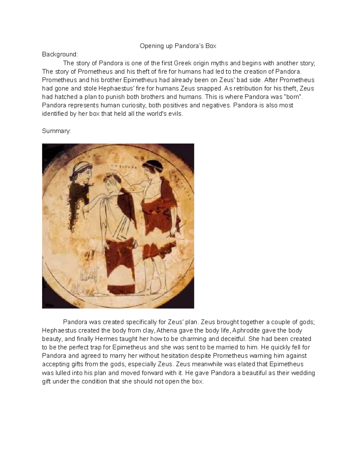 Opening up Pandora’s Box - Opening up Box Background: The story of ...