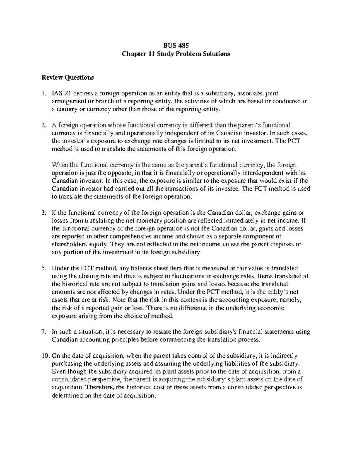 485 Ch 11 Study Problem Solns Bus 485 Chapter 11 Study Problem