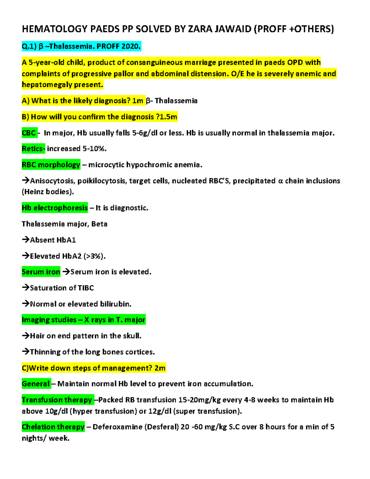 Hematology Paeds PP Solved BY ZARA Jawaid - HEMATOLOGY PAEDS PP SOLVED ...