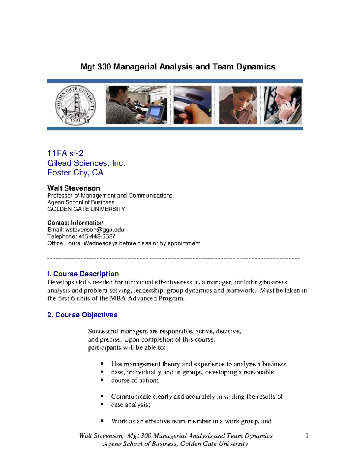 Syllabus for student - Walt Stevenson, Mgt 300 Managerial Analysis and ...