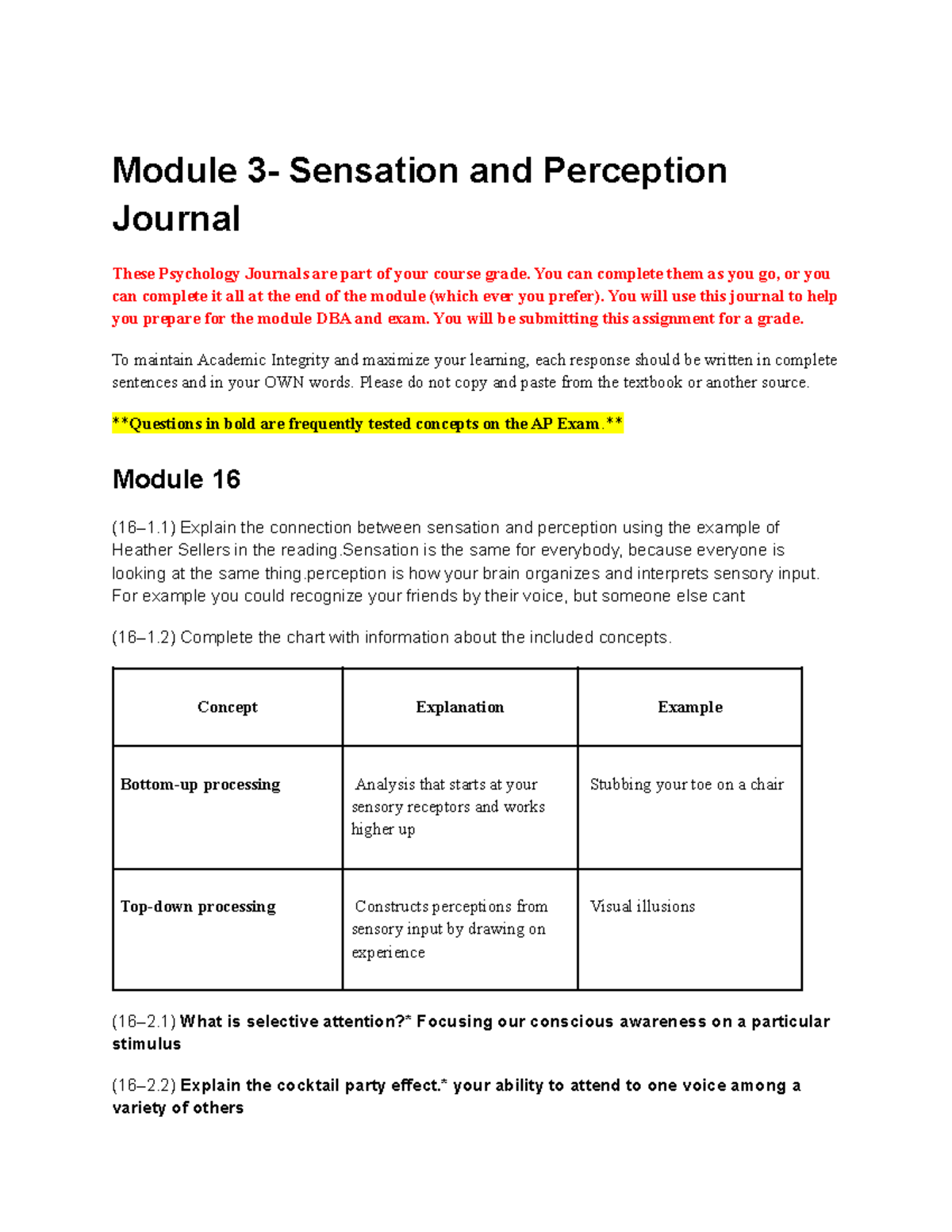 Copy of Module 3 Journal - Module 3- Sensation and Perception Journal ...