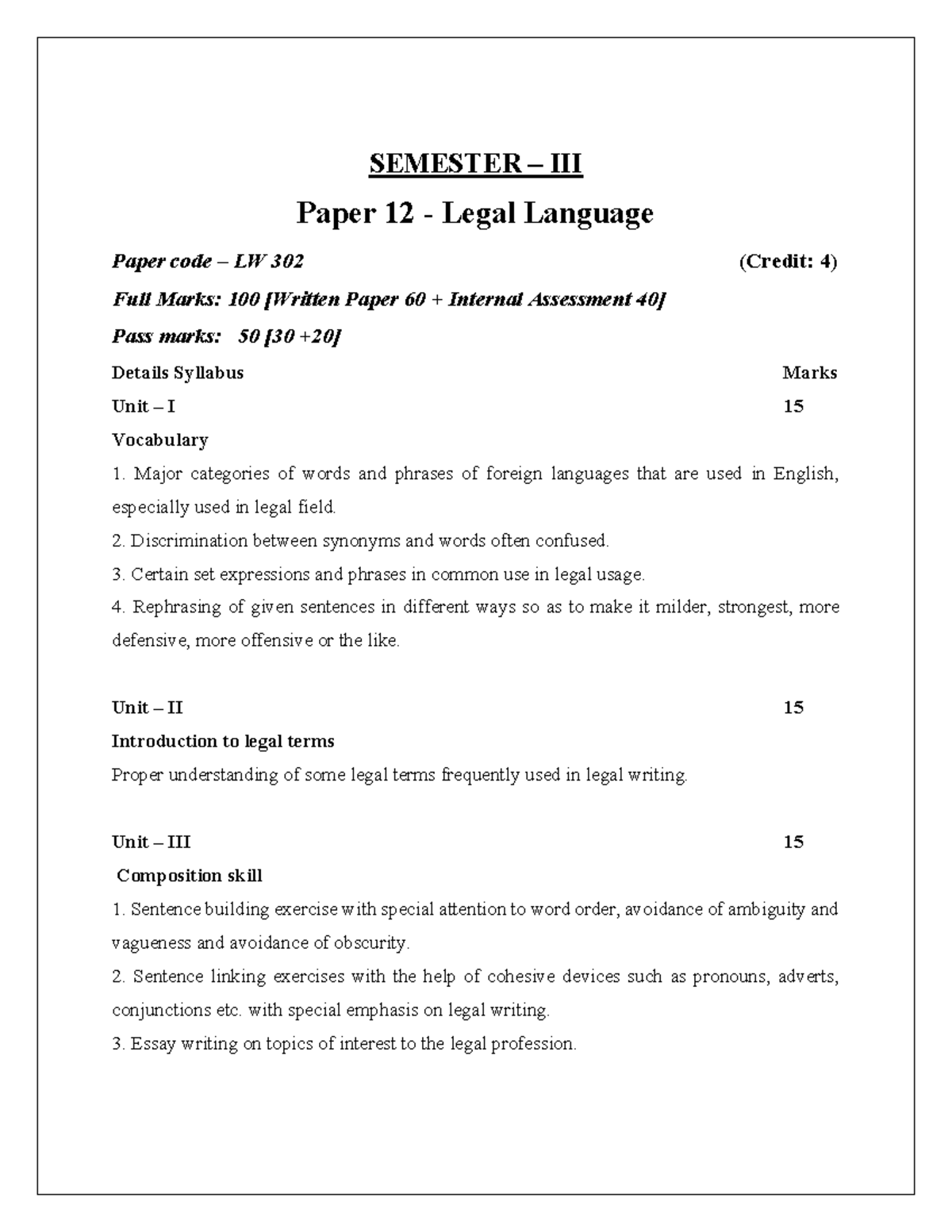 Syllabus - Major categories of words and phrases of foreign languages ...