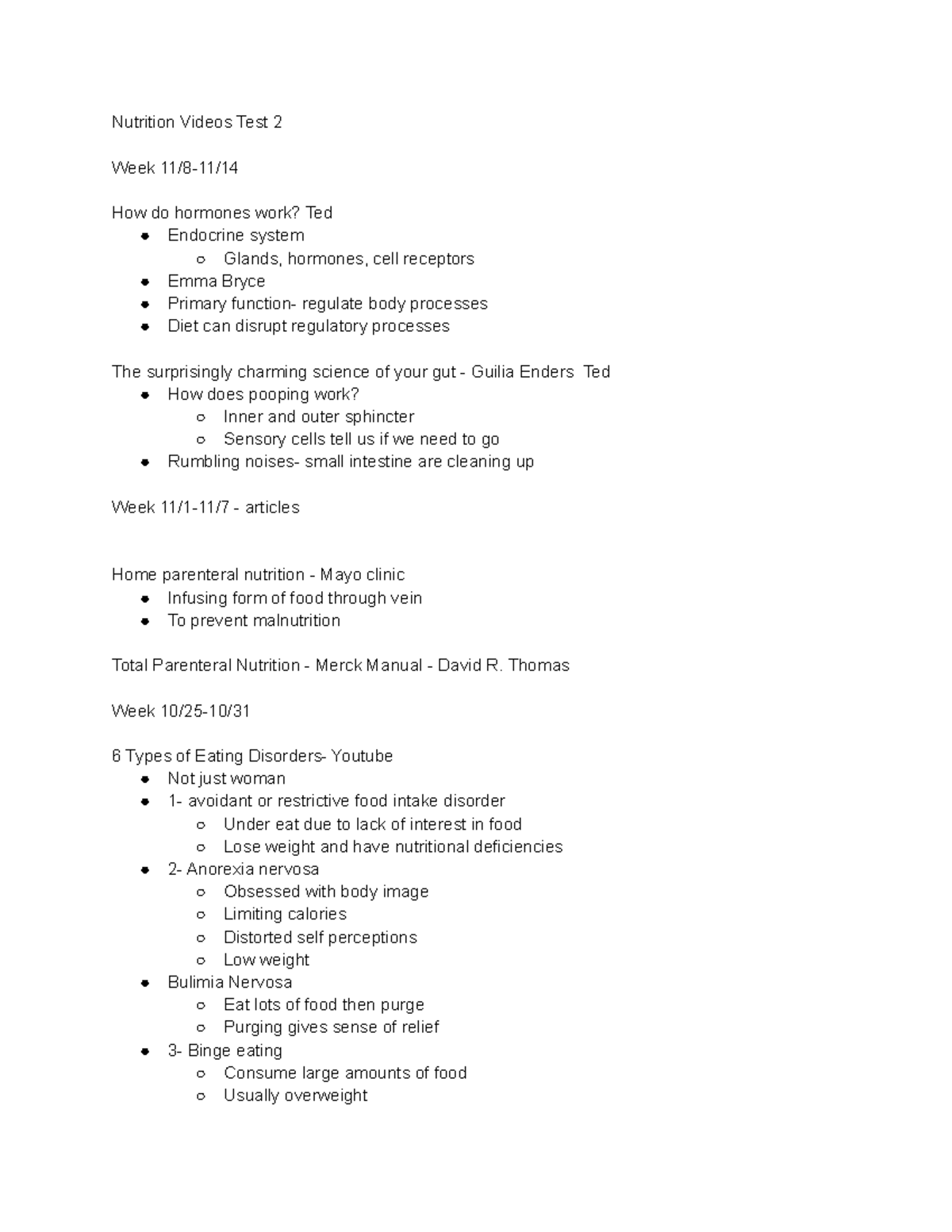 Nutrition Videos - class assignment video - Nutrition Videos Test 2 ...