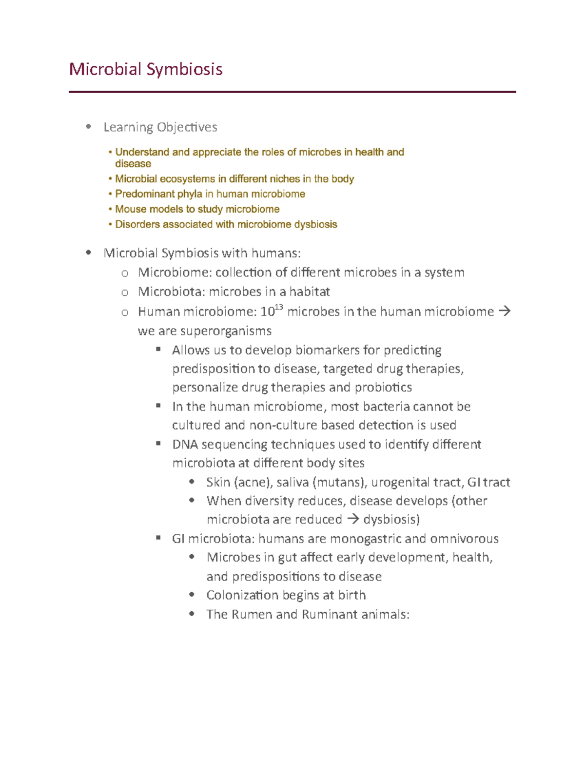 Microbial Symbiosis - Studocu