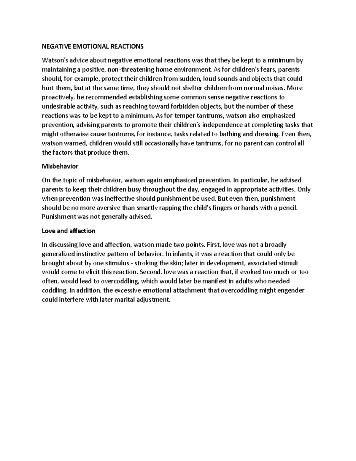 Negative Emotional Reactions - NEGATIVE EMOTIONAL REACTIONS Watson's ...