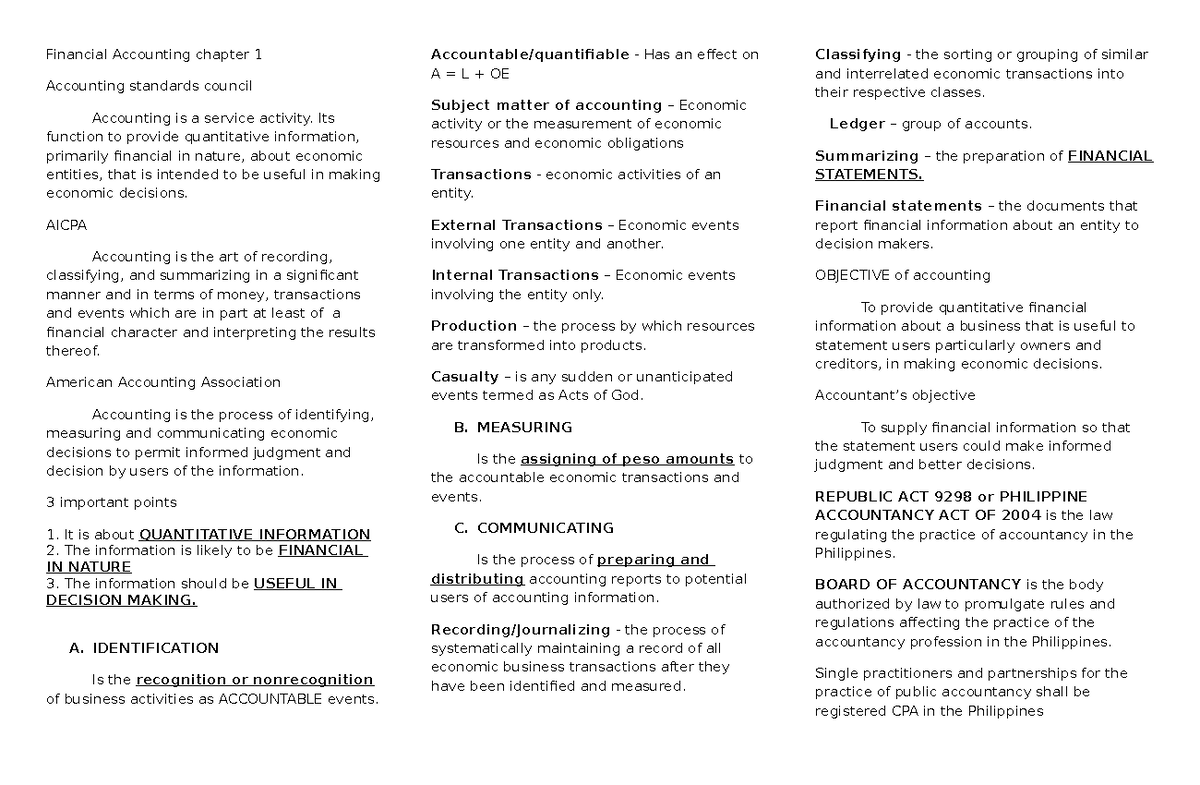 Accounting Notes - afafafwfwgw - Financial Accounting chapter 1 ...