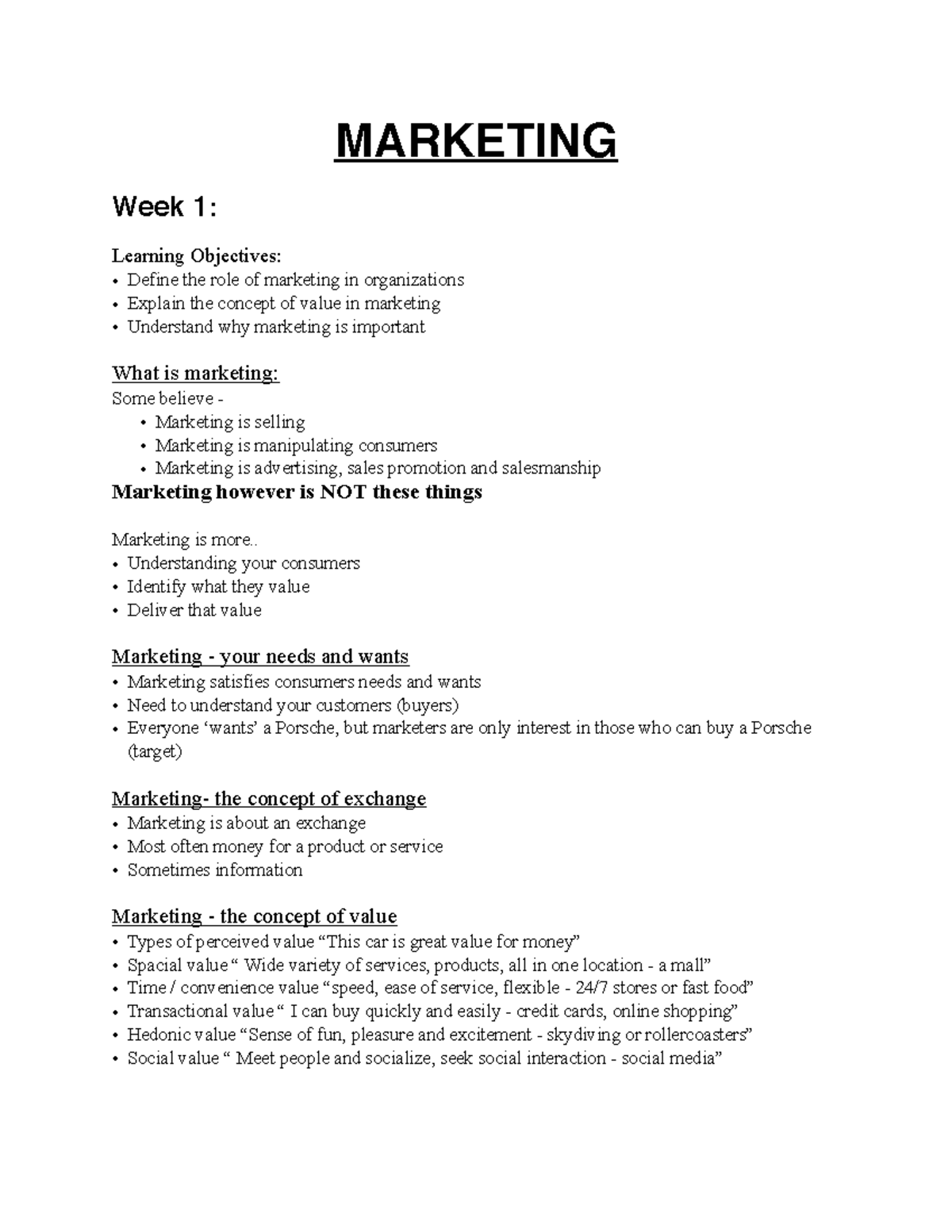 Marketing PP notes week 1 pdf - MARKETING Week 1: Learning Objectives ...