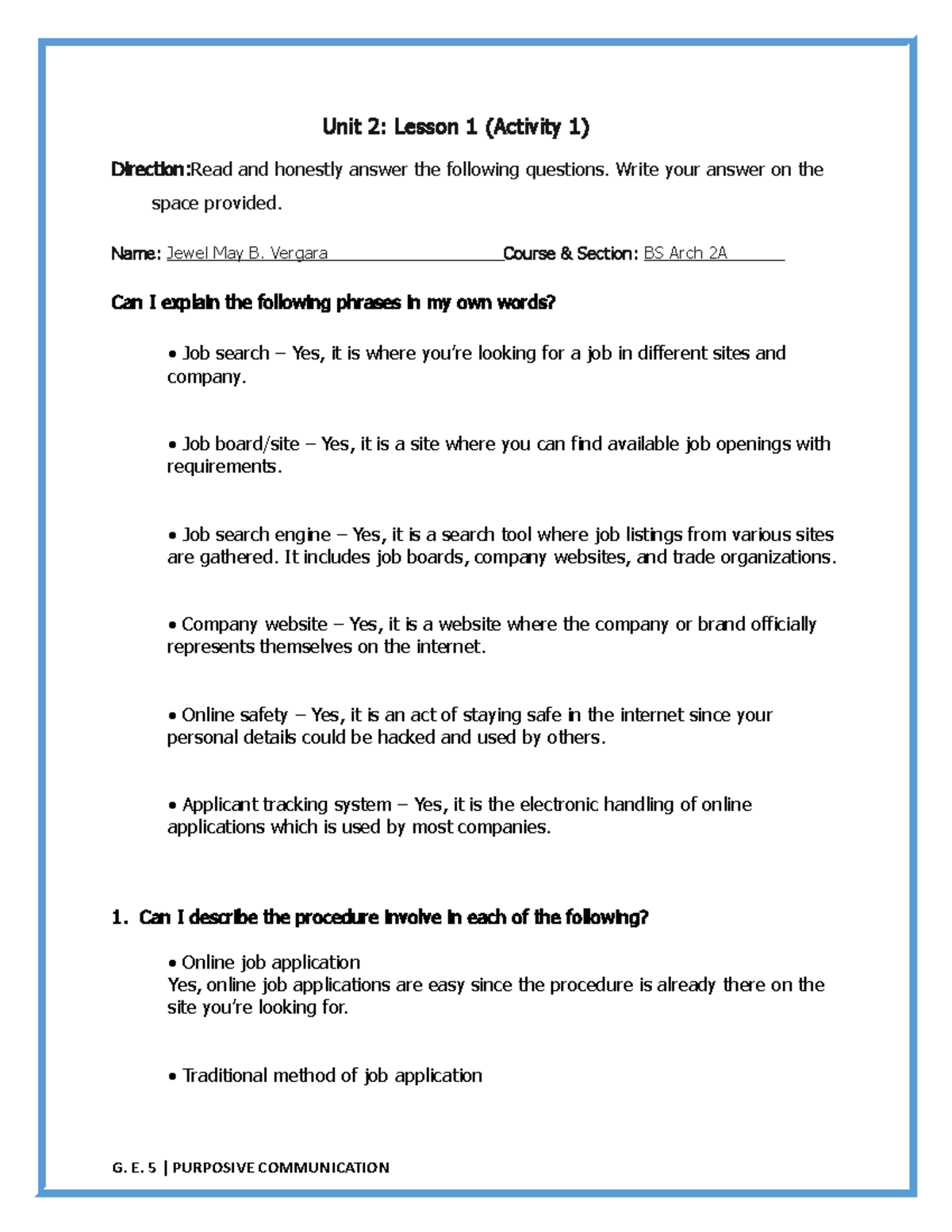 Unit 2 - Lesson 1 (Activity 1) - Unit 2 : Lesson 1 (Activity 1 ...