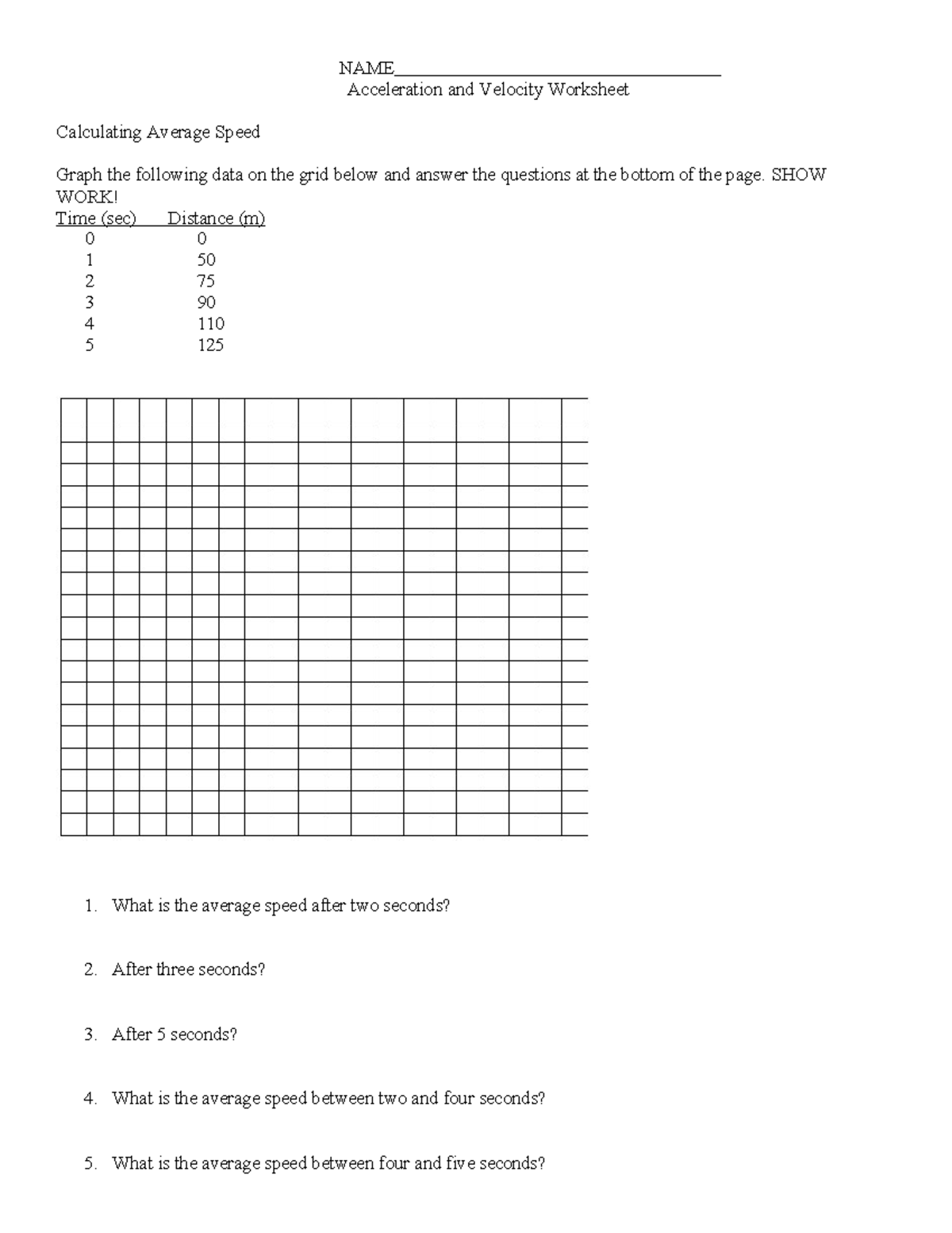 Acceleration and velocity graphs - NAME Acceleration and Velocity ...