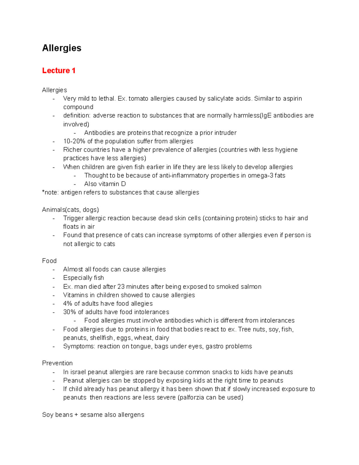 Chem 183 - Notes on Allergies (Lecture 9 and 10) - Allergies Lecture 1 ...