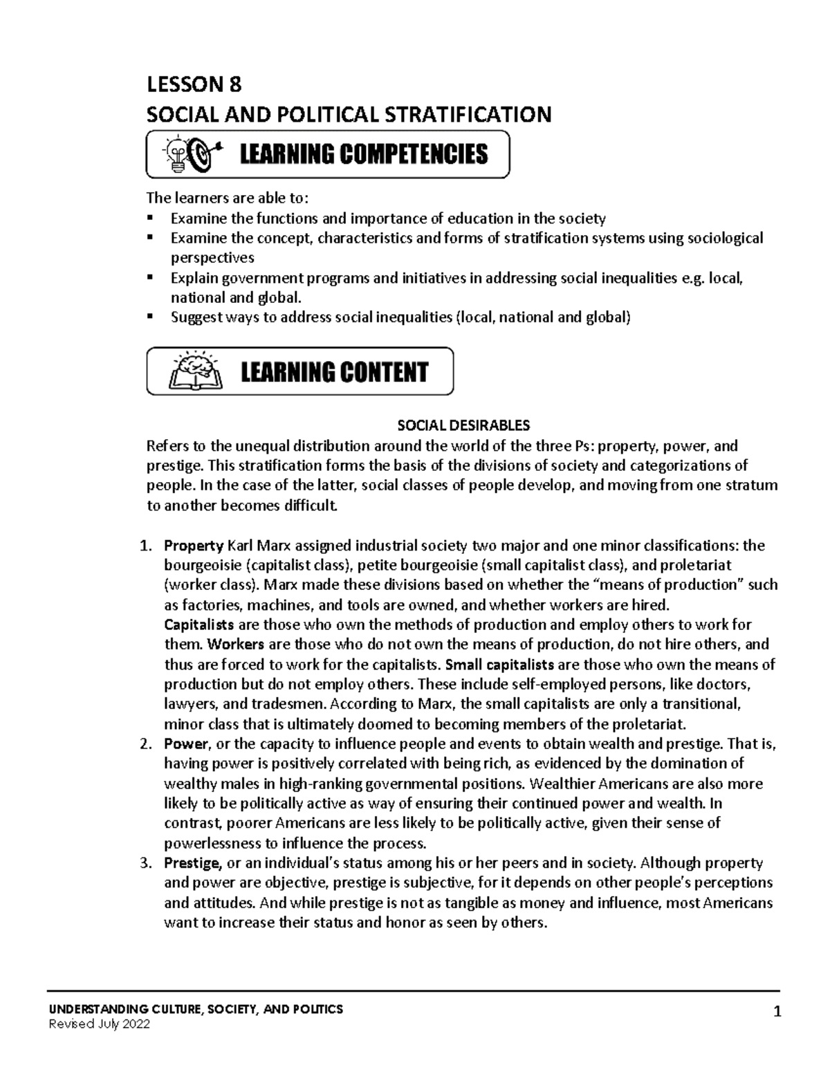 Lesson 8 Module- Social AND Political Stratification - UNDERSTANDING ...