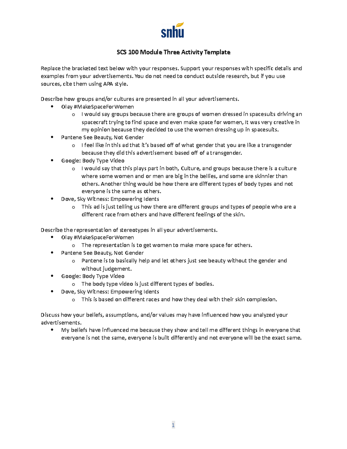 SCS 100 Module Three Activity Template - SCS 100 Module Three Activity ...