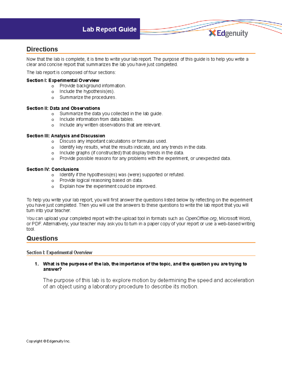 Lab Report Guide - lab - Directions Now that the lab is complete, it is ...