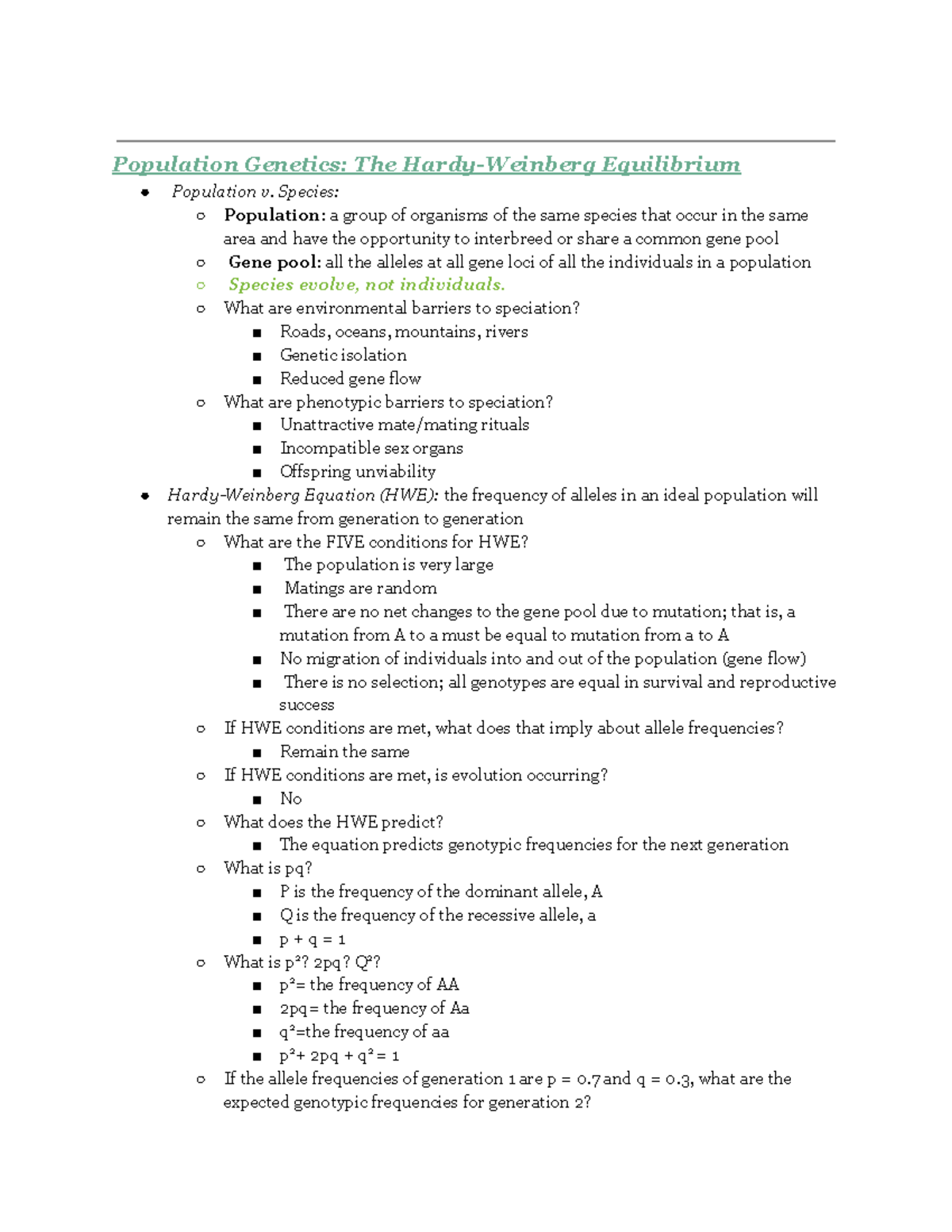 Exam 3 Review Questions Bio Lab #1 - Population Genetics: The Hardy ...