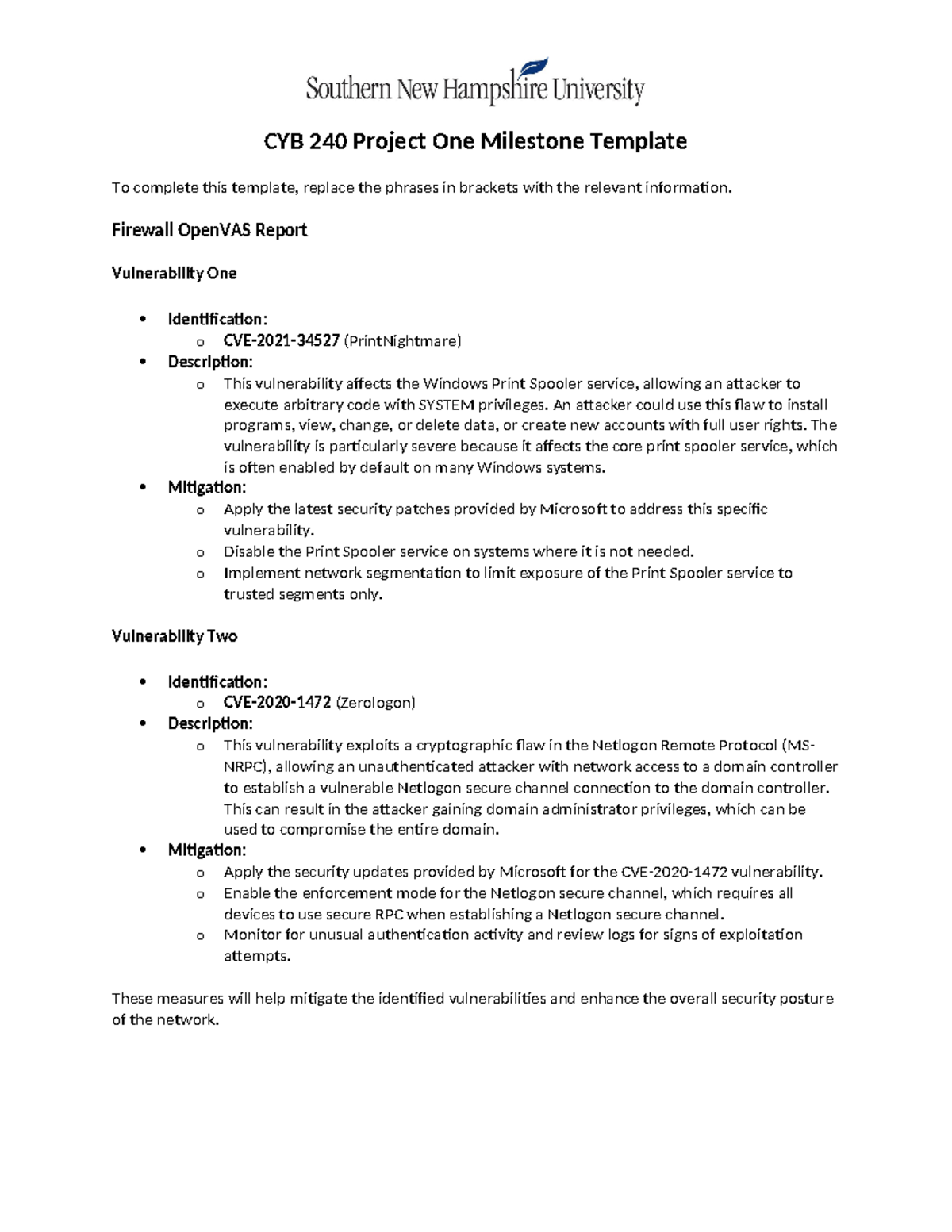 CYB 240 Project One Milestone Vulnerability Identification Jennifer ...