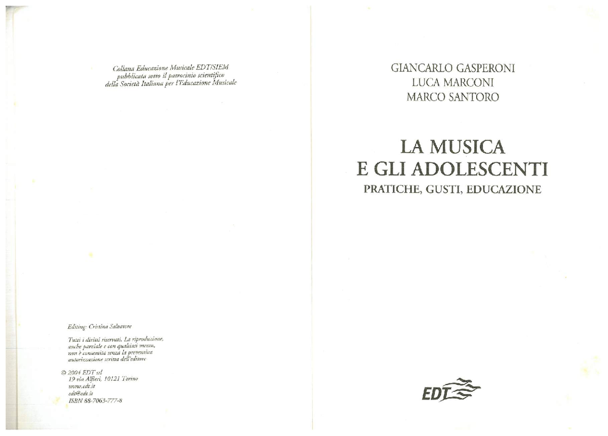 La musica e gli adolescenti - Didattica musicale - Studocu