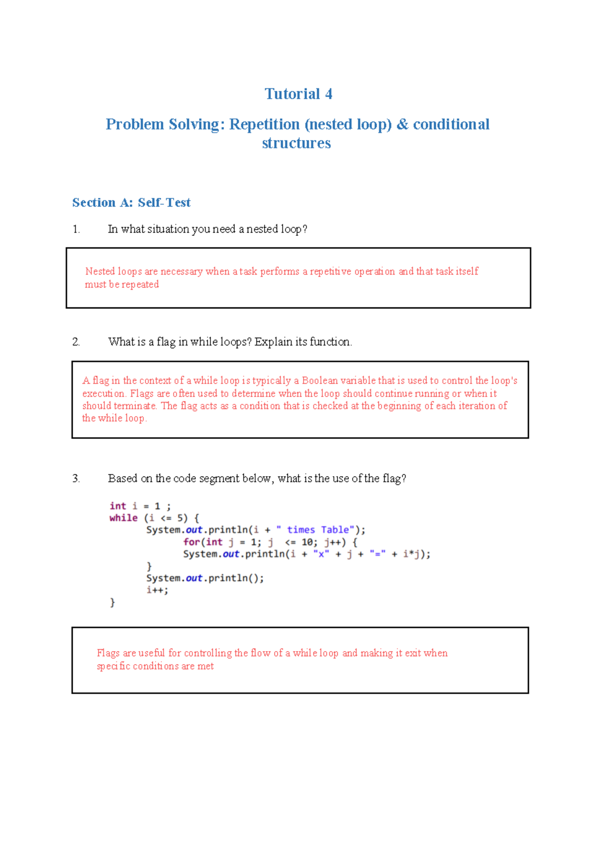 TK1114 Tutorial 4 - Tutorial 4 Problem Solving: Repetition (nested loop) & conditional - Studocu