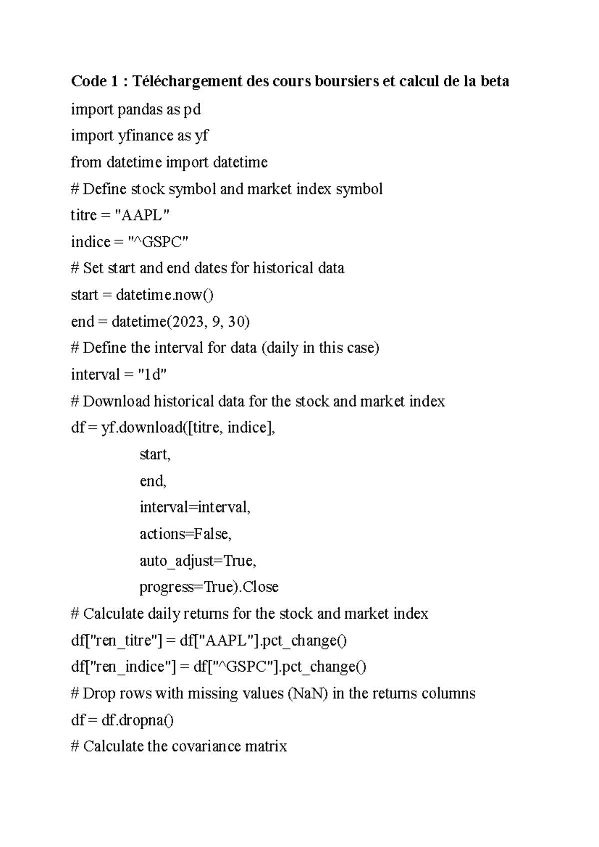 DS ODE - Cours - Code 1 : Téléchargement des cours boursiers et calcul ...