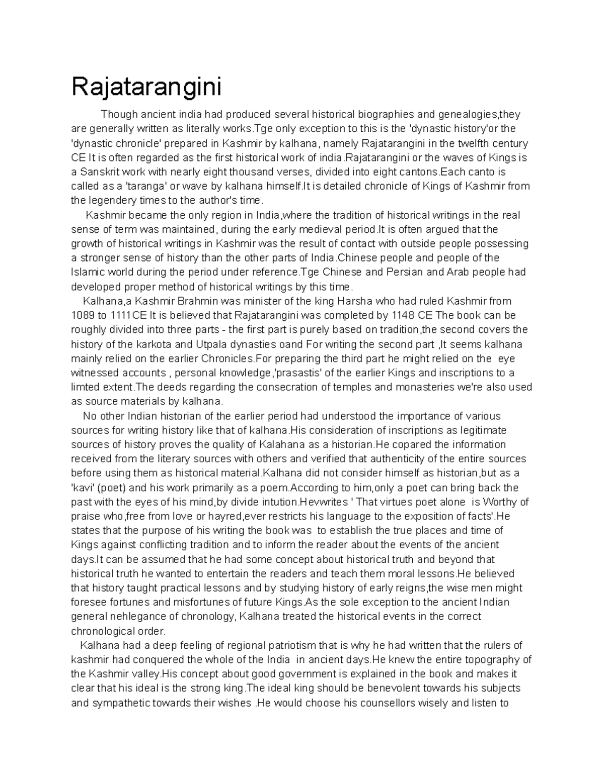 Rajatarangini - Lecture notes - Rajatarangini Though ancient india had ...