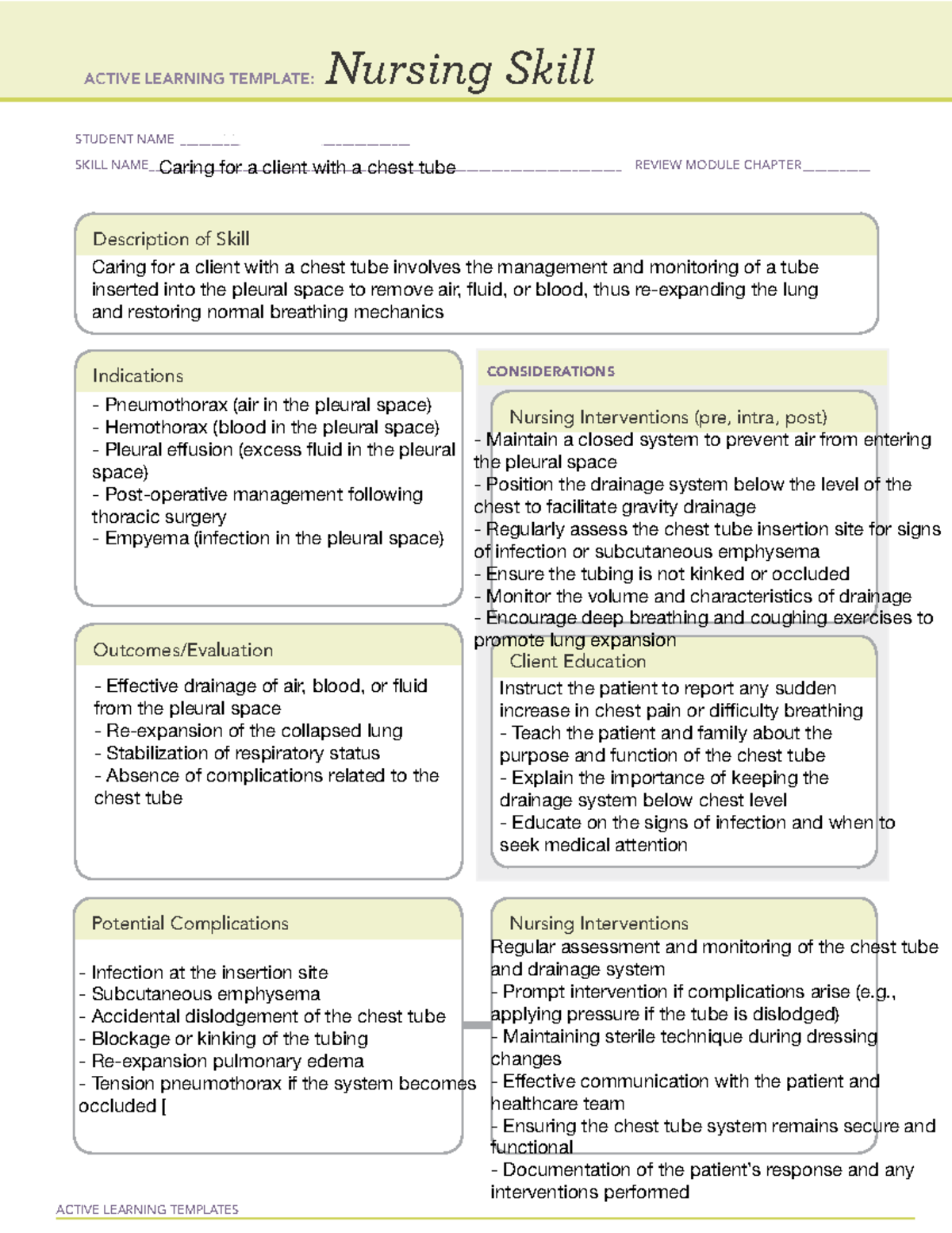 Chest Tube Management: Active Learning Template - ATI Nursing - ACTIVE ...