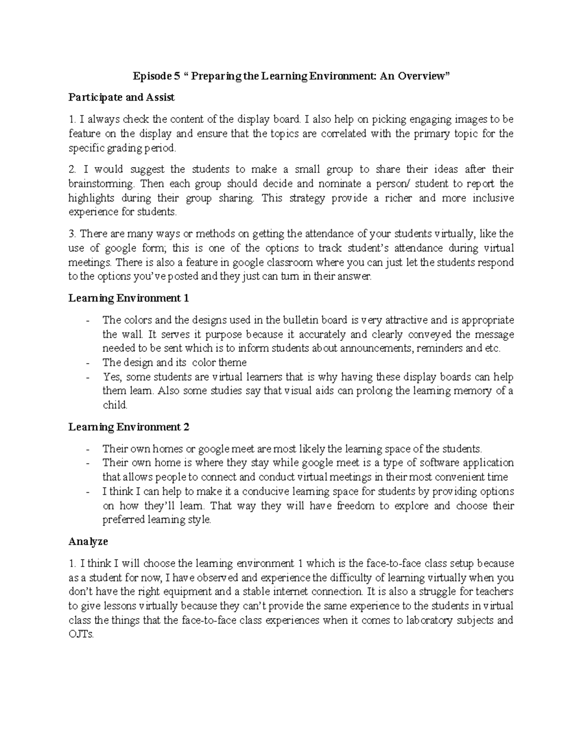 FS Episode 5 - Field Study answers. - Episode 5 “ Preparing the ...