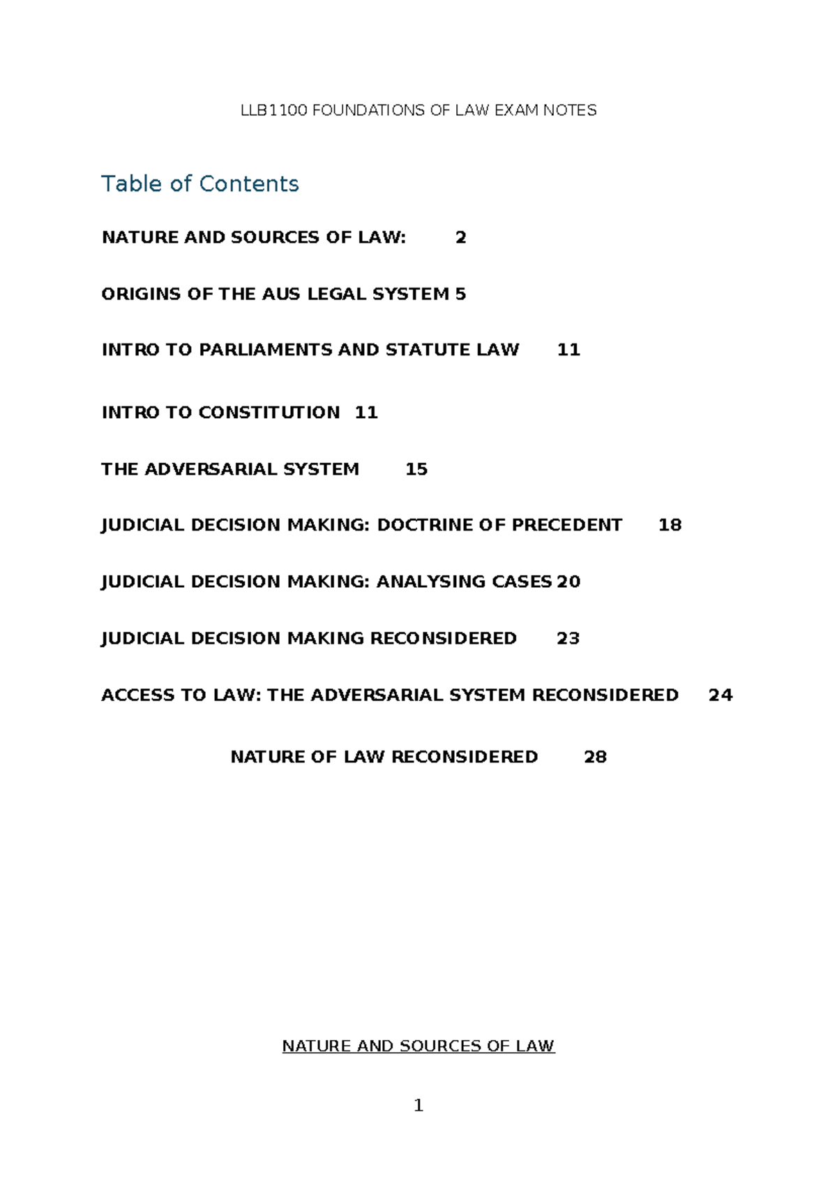 LLB1100 Foundations OF LAW EXAM Notes - LLB1100 FOUNDATIONS OF LAW EXAM ...