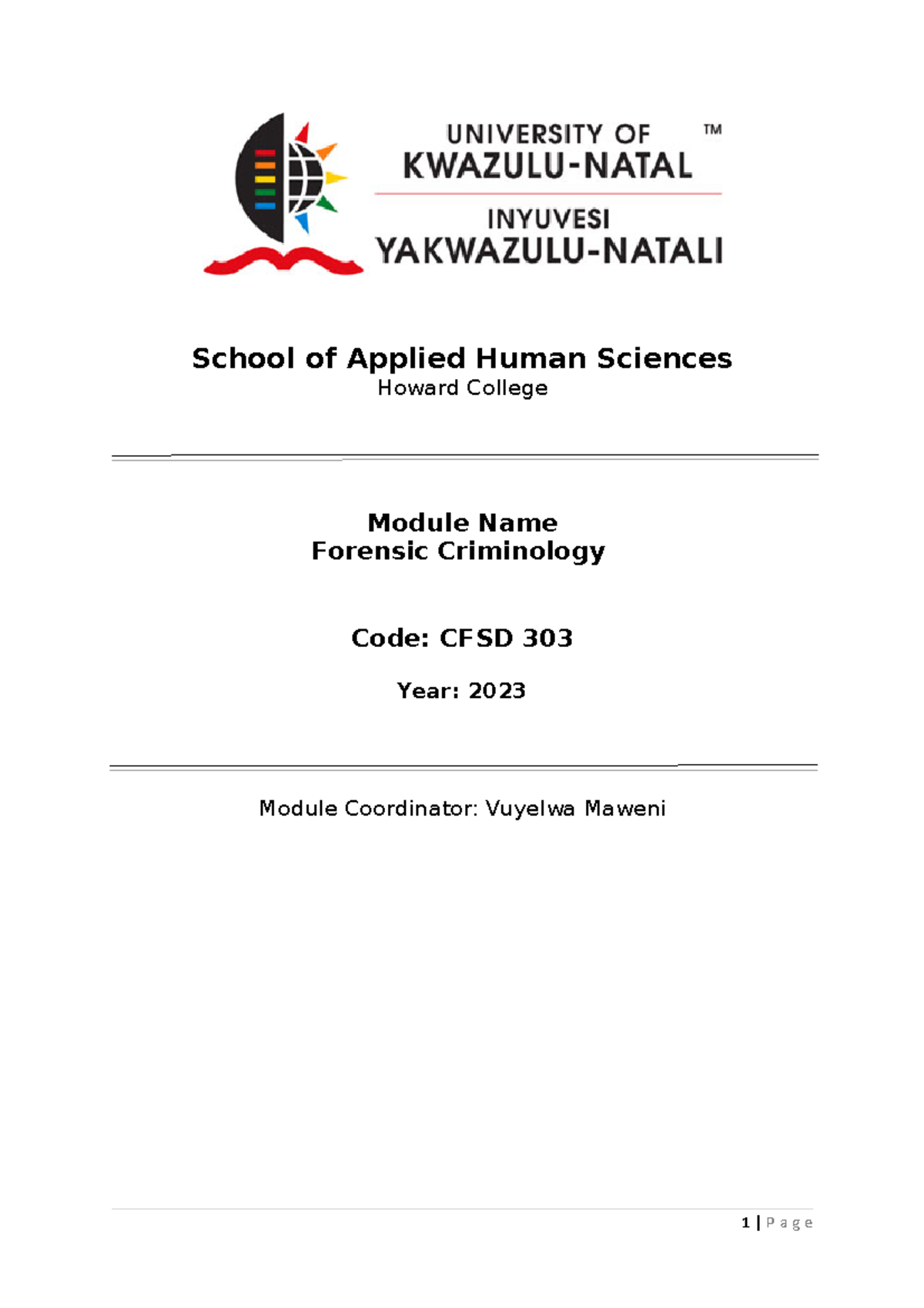 2023 CFSD303 Module Outline - School of Applied Human Sciences Howard ...