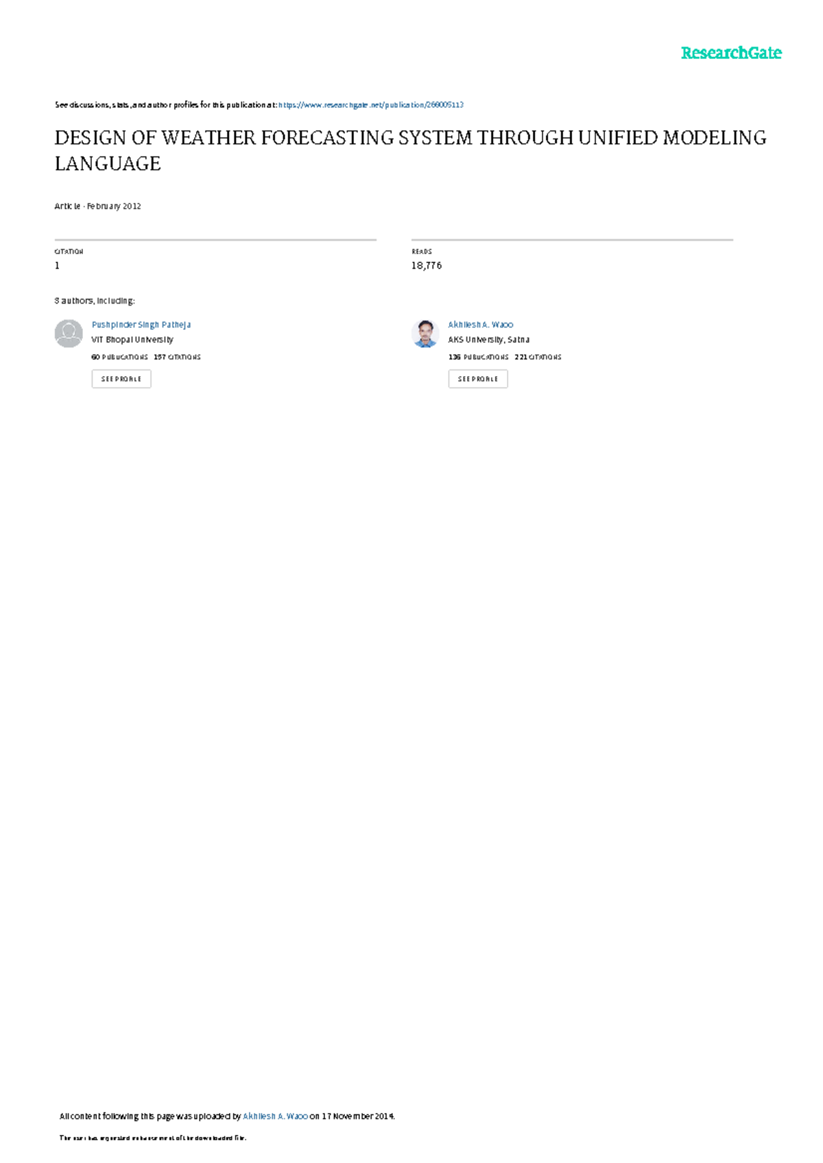 Design Of Weather Forecasting System Through Unifi See Discussions Stats And Author Profiles