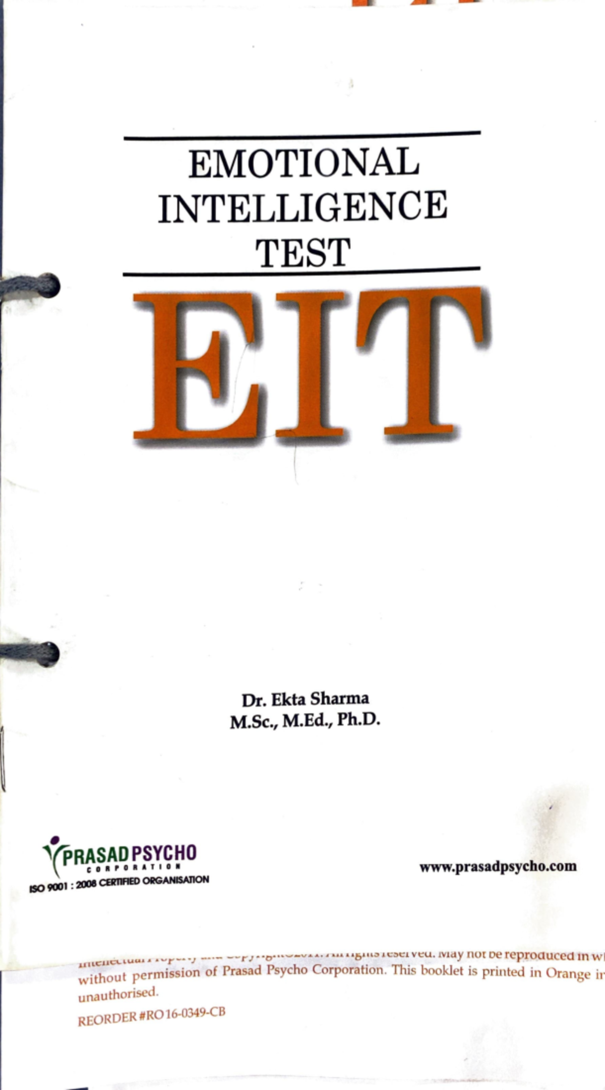 EIT manual - EMOTIONAL INTELLIGENCE TEST Dr. Ekta Sharma M., M., Ph ...