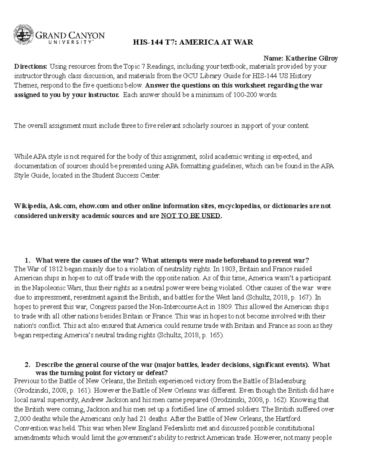 America at War Worksheet - HIS-144 T7: AMERICA AT WAR Name: Katherine ...