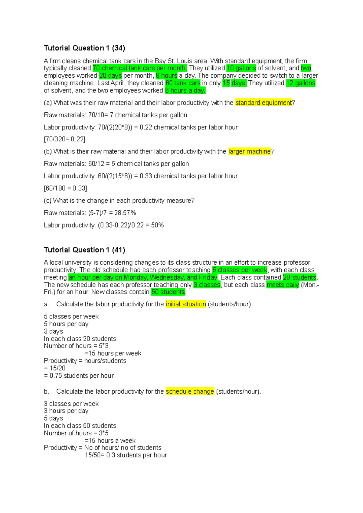 Tuto Chap 1 OPM549 - Tutorial week 1 - Tutorial Question 1 (34) A firm cleans chemical tank cars ...
