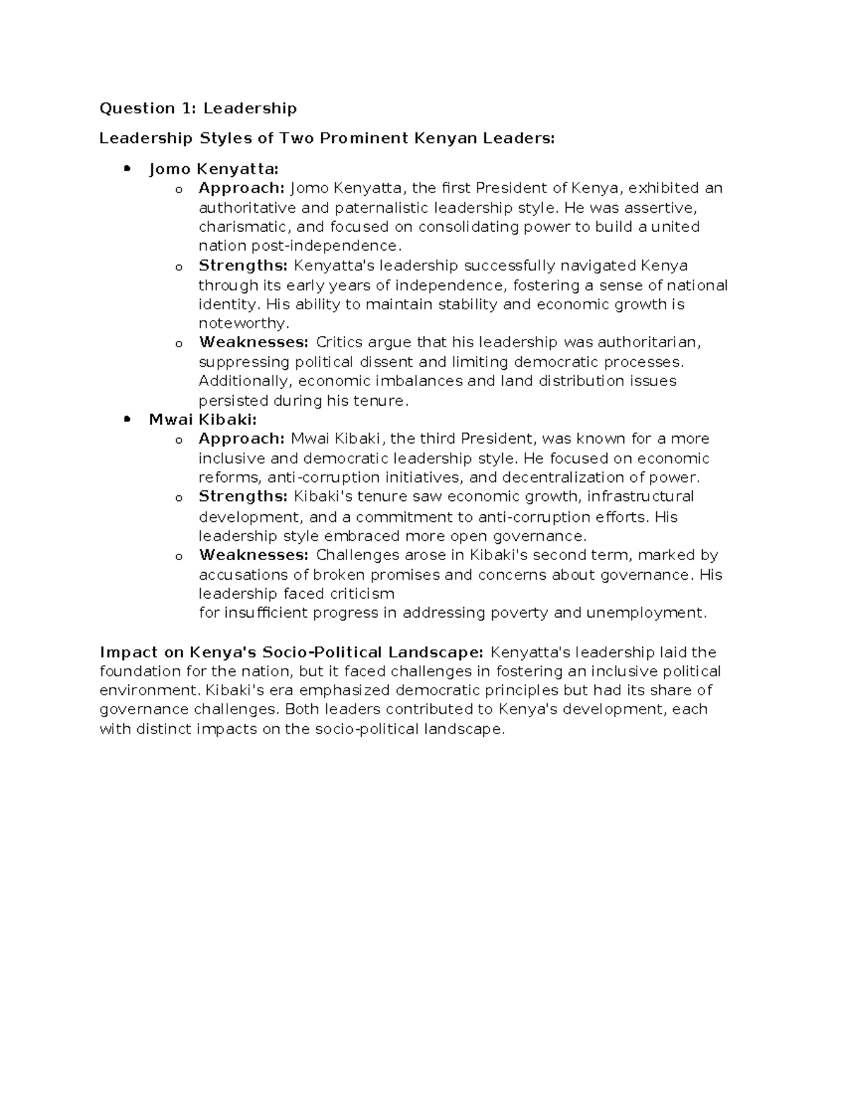 Document 2 - Question 1: Leadership Leadership Styles of Two Prominent ...