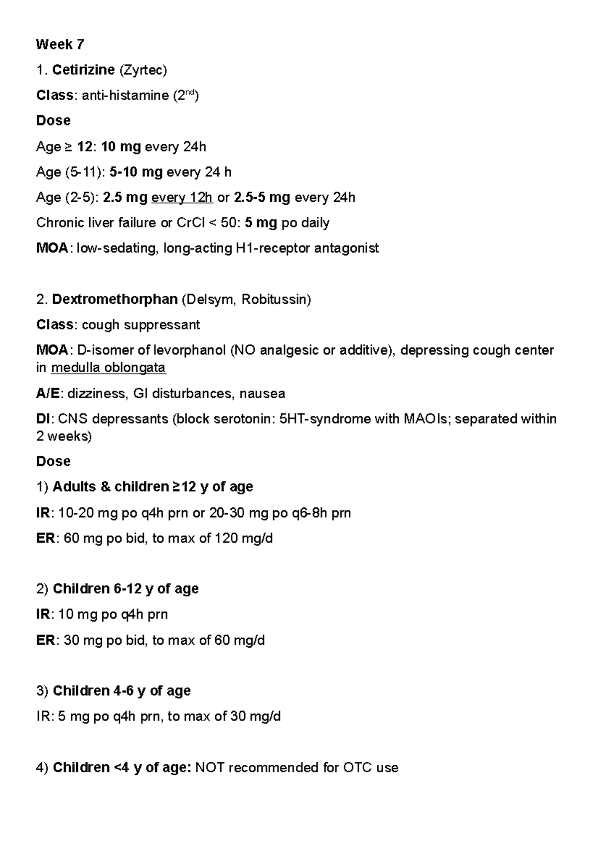 Exam 2 Project Drugs - lecture - Week 7 Cetirizine (Zyrtec) Class: anti ...