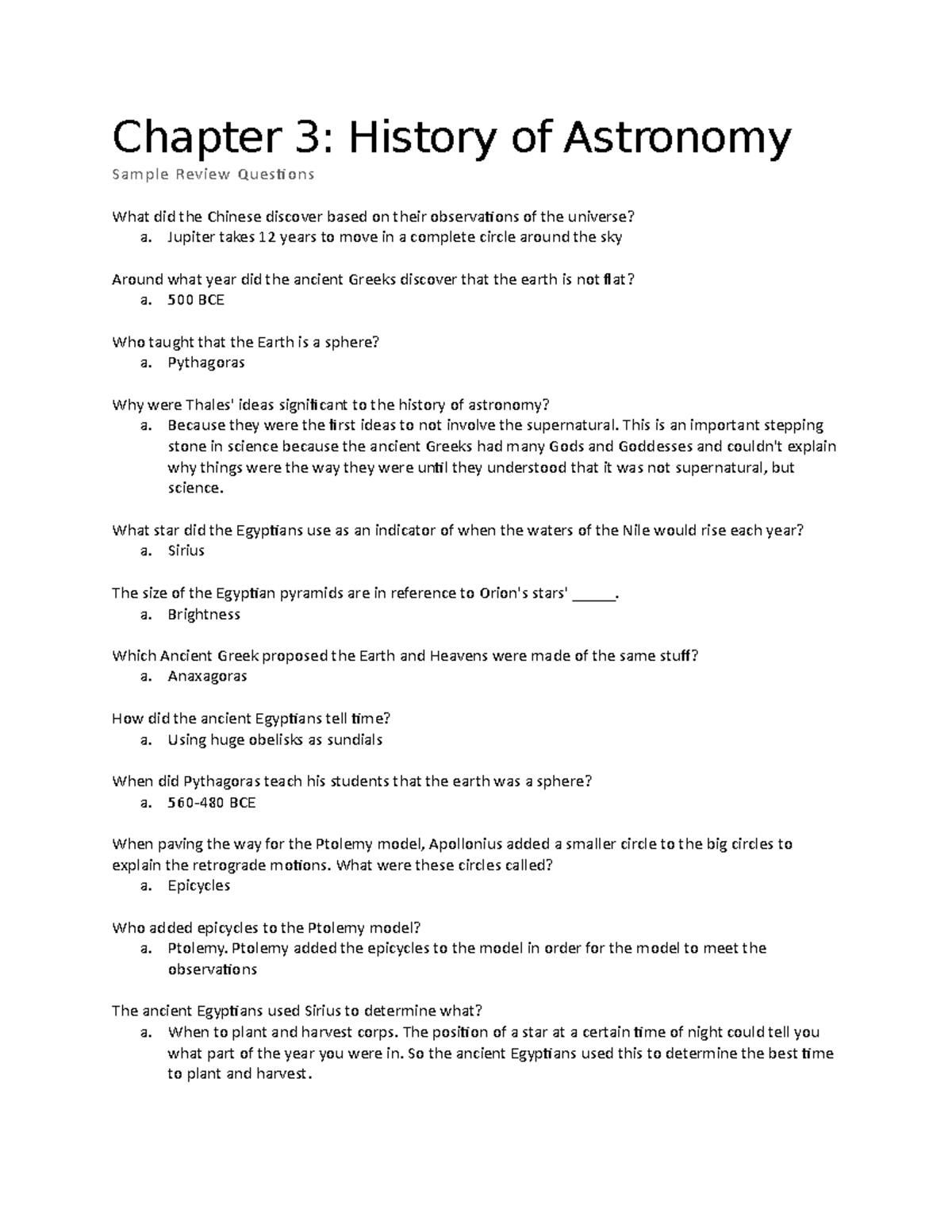 Chapter 3 Sample Questions - Chapter 3: History of Astronomy Sample ...