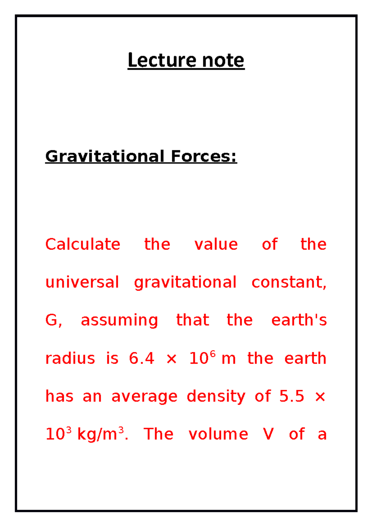 Lecture note of Gravitational Forces - Lecture note Gravitational ...
