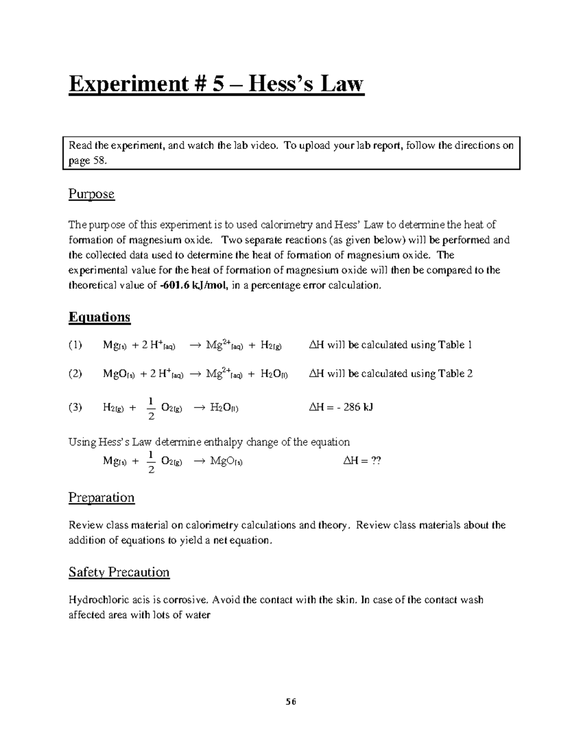 Chem 30 Expt 5-Hess law 2021 (1) - Experiment # 5 – Hess’s Law Read the ...