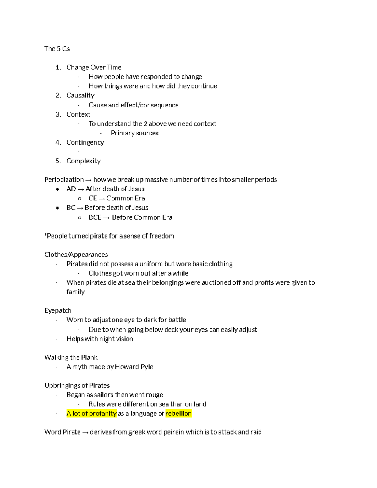 Pirates midterm - The 5 Cs 1. Change Over Time - How people have ...