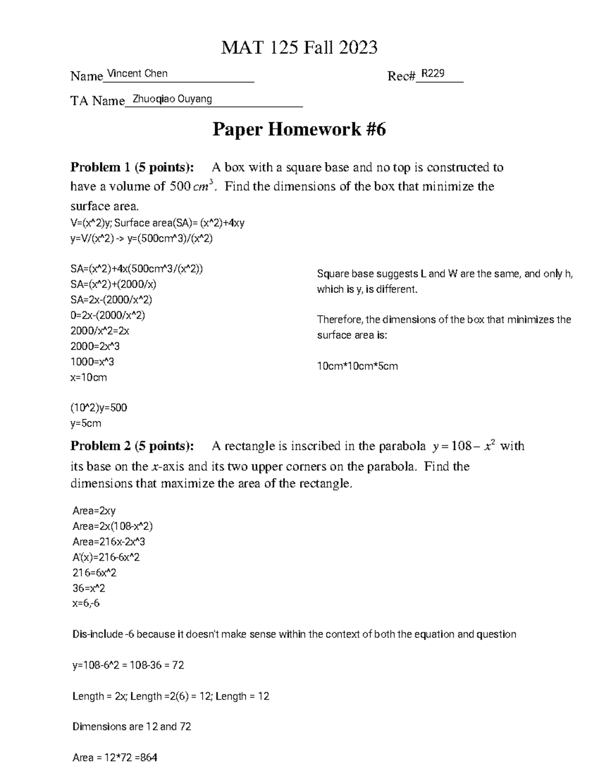 Kami Export - Paper Homework #6 for MAT 125 Fall 2023 - MAT 125 - MAT ...