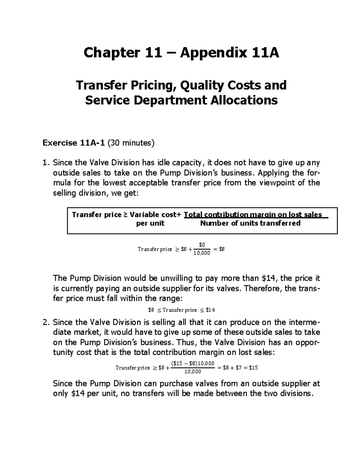 Chapter 11 - Suggested Problems (Appendices) - Solutions - Chapter 11 – Appendix 11A Transfer ...