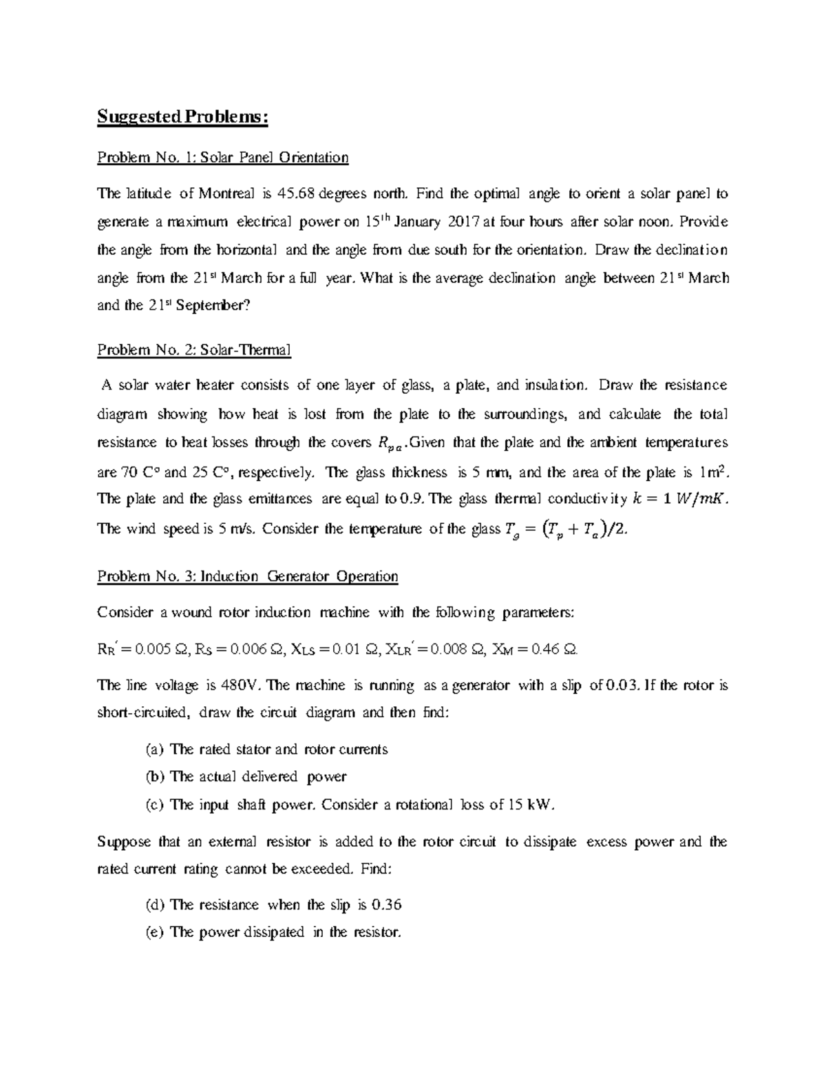 Review - Suggested Problems: Problem No. 1: Solar Panel Orientation The ...