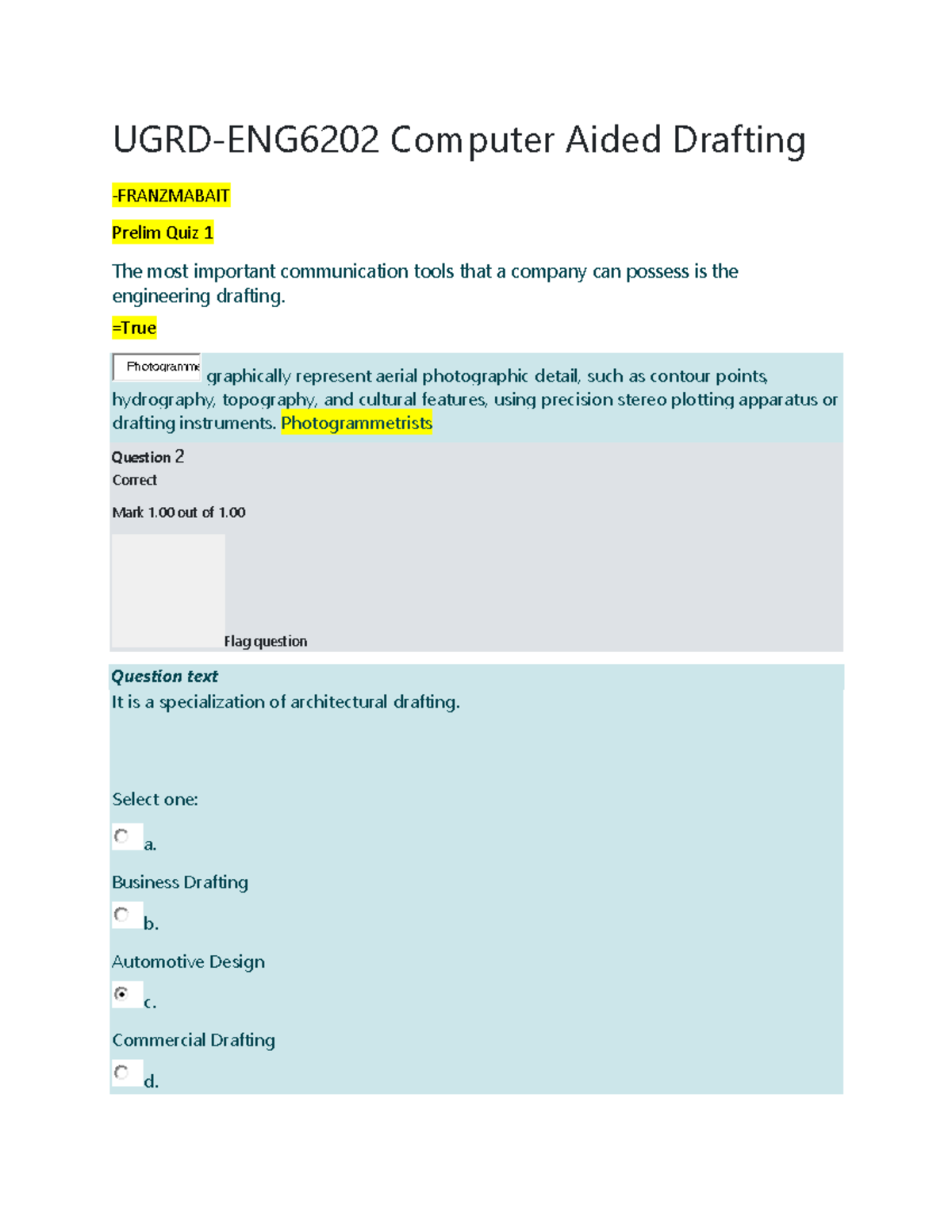 Computer Aided Drafting PQ1 to FQ2 - UGRD-ENG6202 Computer Aided ...
